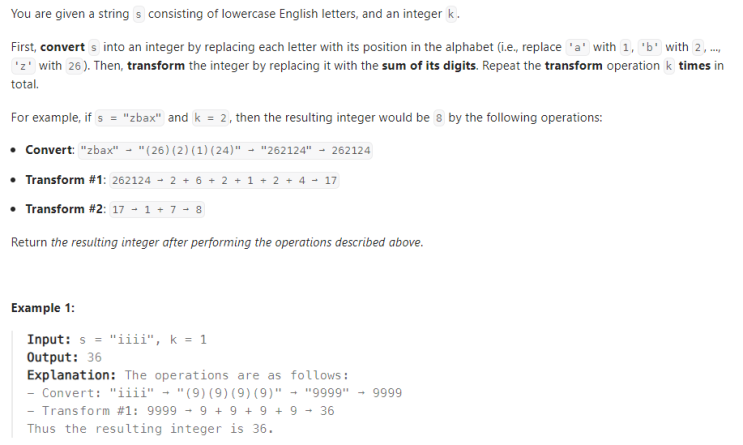 JAVA_LeetCode 1945_Sum of Digits of String After Convert : 네이버 블로그