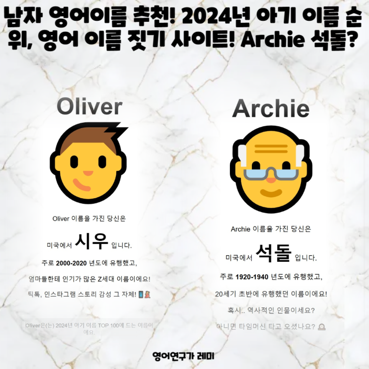 남자 영어이름 추천 2024년 아기 이름 순위 영어 이름 짓기 사이트로 확인 Archie가 석돌 네이버 블로그