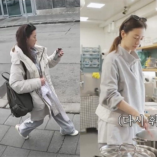 서진이네2 정유미 옷 가방 살펴보니 백팩 롱패딩 And 하프집업 반집업스웻 트레이닝 셋업까지 모두 만다리나덕 완전 취향저격