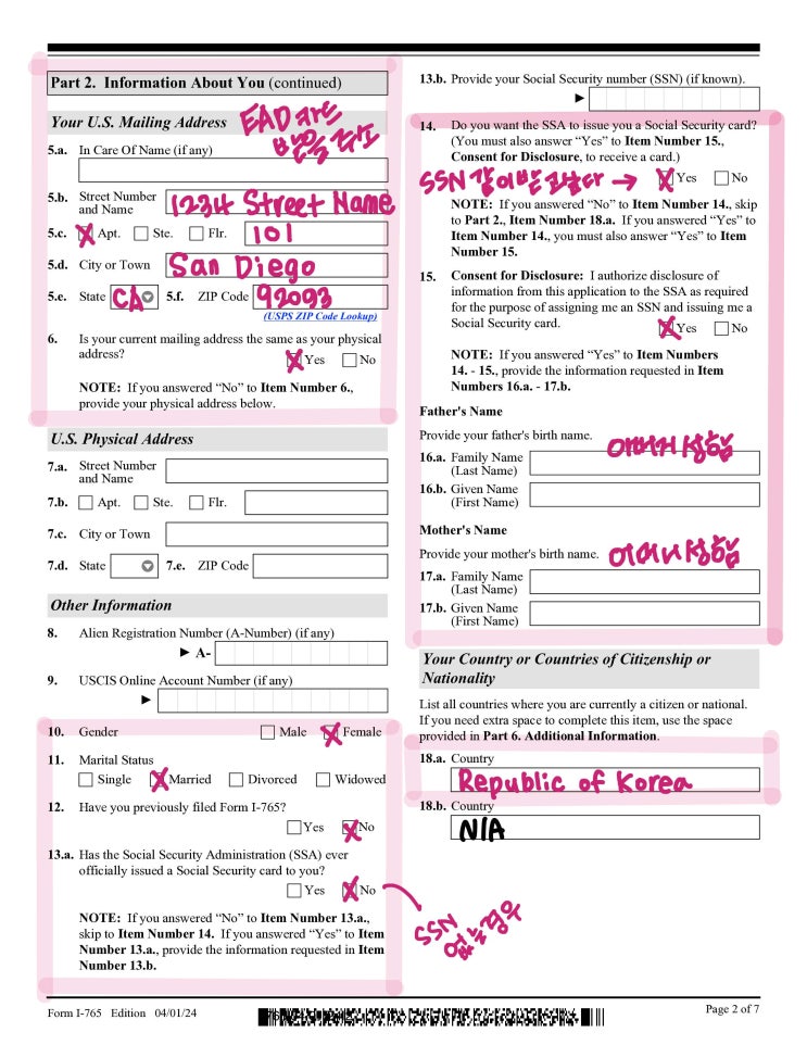 미국 J2 워킹퍼밋) J2 EAD(work permit) I-765 작성 방법 24/08 : 네이버 블로그