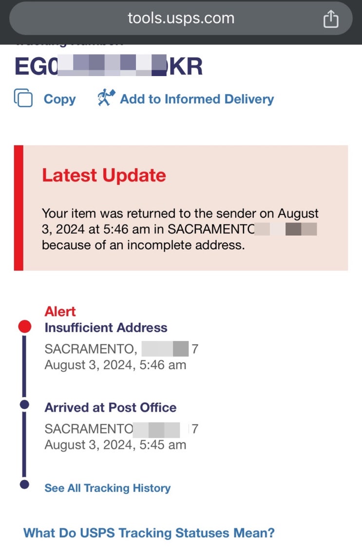 USPS 주소 불충분 반송 건 해결(insufficient address) 및 에이투지 해외특송(AtoZ)이용기 : 네이버 블로그