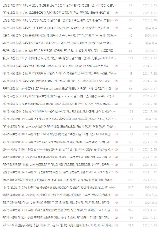 24년 자소서 평가 취준생 멘티 무료 모집 글쓰기벌크업 서류 스펙 서류 작성법 첨삭 과외 컨설팅 현직자