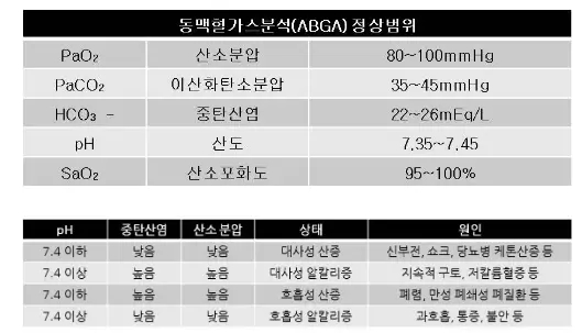 동맥혈가스분석검사(ABGA) 뜻, 방법, 수치 및 정상범위 : 네이버 블로그