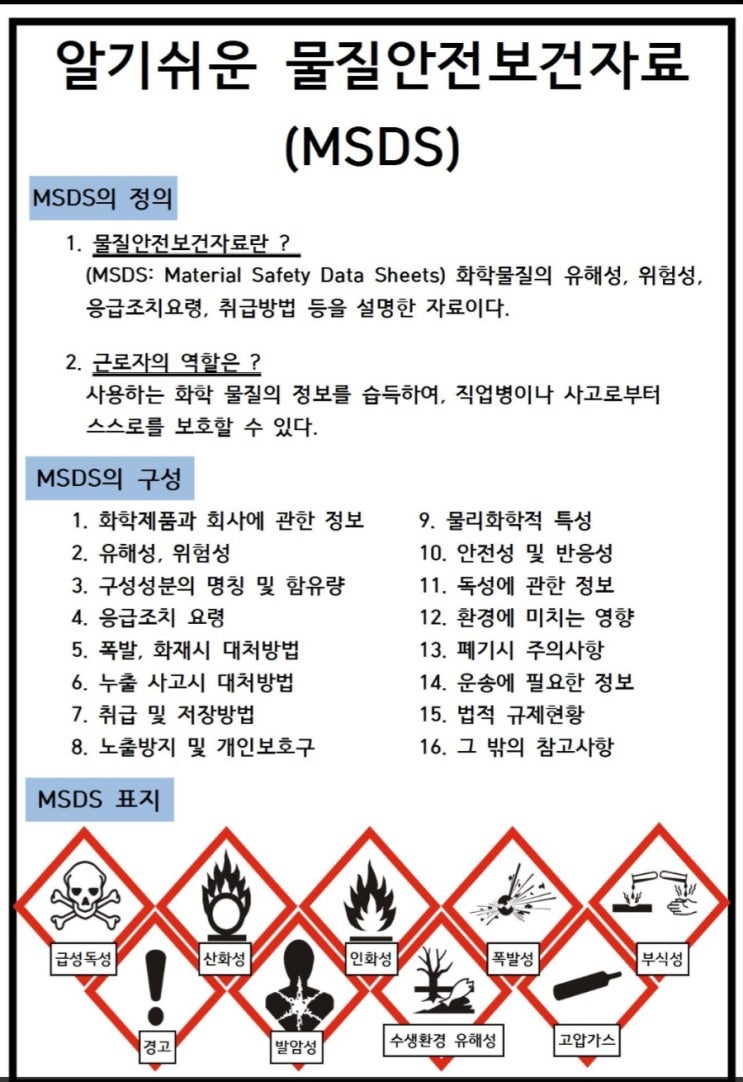 문제 # 10 MSDS (GHS) 물질안전보건자료 : 네이버 블로그