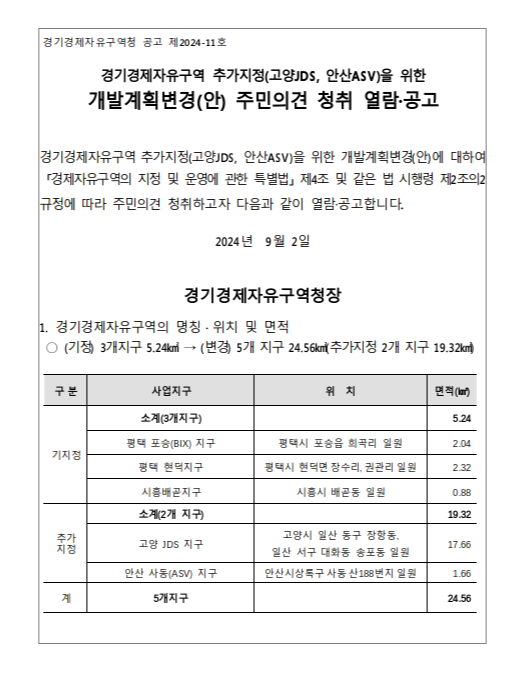 경기경제자유구역 추가지정고양․안산을 위한 주민의견 청취 열람공고 네이버 블로그