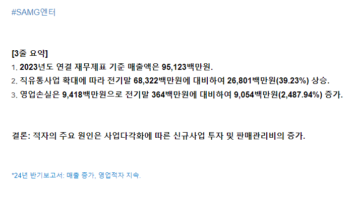 [MD&A] SAMG엔터(419530) 사업보고서(2023.12) : 네이버 블로그