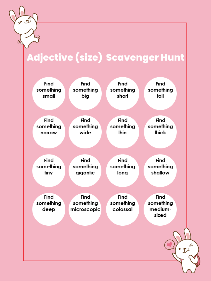 다양한 형용사(Adjective)를 익혀 볼 수 있는 Adjective Scavenger Hunt Activity 1 : 크기를 ...