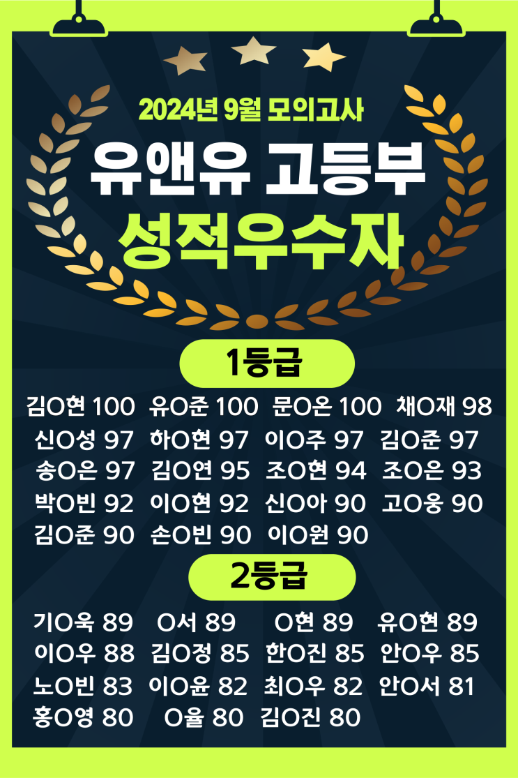 장기동 고등부 영어학원 2024년 9월 모의평가 고등부 성적우수자 명단업데이트중 네이버 블로그