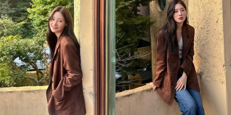 정채연 패션 옷 사복 스웨이드 자켓 인스타그램 뷔스티에 니트 청바지는 온앤온 여자 가을 코디 네이버 블로그