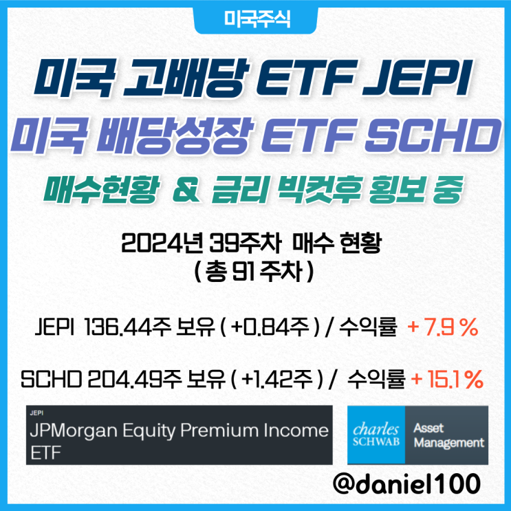 미국 월 고배당 ETF JEPI & 배당 성장 ETF SCHD 매수 현황 2024년 39주 차 9월(ft. 금리 빅컷 후 횡보 중) : 네이버 블로그