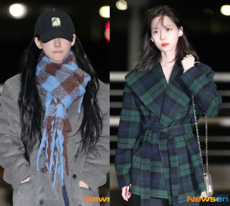에스파 카리나 윈터 공항 패션 속 체크 포인트 체크 머플러 목도리 And 폴로 랄프 로렌 체크 벨티드 하프코트 정보 네이버 블로그