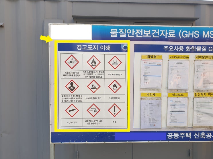 물질안전보건자료(MSDS) GHS 그림문자(경고표지) 설명 게시판 설치 사례 : 네이버 블로그