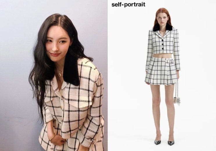 선미 인스타그램 패션 옷 셀프 포트레이트 체크 자켓and스커트 팬츠 셋업 코디 네이버 블로그
