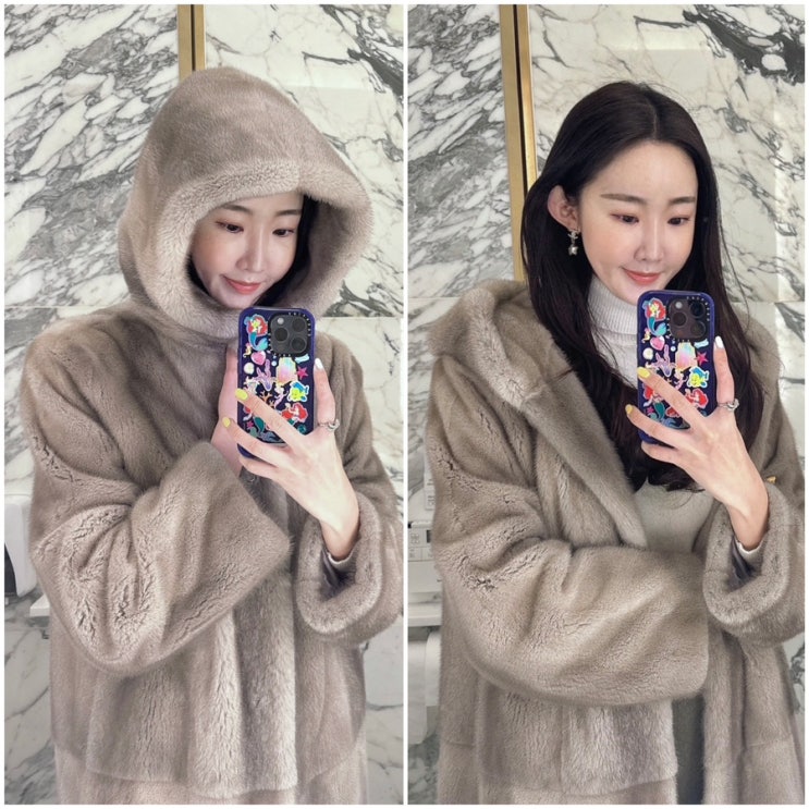 실버블루 후드밍크코트 북미산 나파밍크 110cm 롱밍크 네이버 블로그