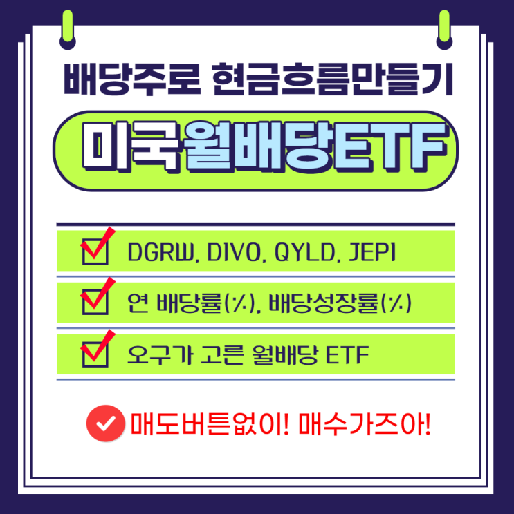 미국 월배당 ETF 4개 추천 DGRW, DIVO, QYLD, JEPI. 오구가 고른 종목 : 네이버 블로그
