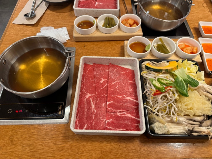 대전 유성구 관평동 맛집 1인 따뜻한 분위기인 솔밭샤브 맑은 육수 매운육수 통모짜렐라튀김 후기 네이버 블로그