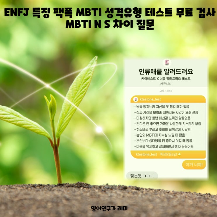 ENFJ 특징 팩폭 MBTI 성격유형 테스트 무료 검사 MBTI N S 차이 질문 : 네이버 블로그