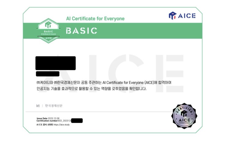 AICE Basic｜Aice Basic 자격증 100점 합격, 경험 공유 : 네이버 블로그