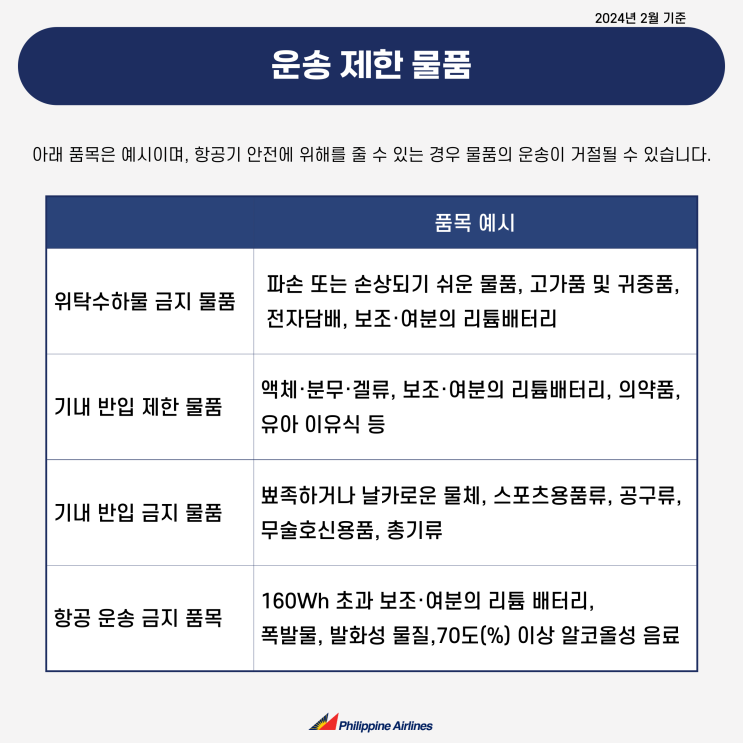 필리핀항공 이용법 수하물 규정 기내 반입 제한 물품과 항공 운송 금지 품목 네이버 블로그