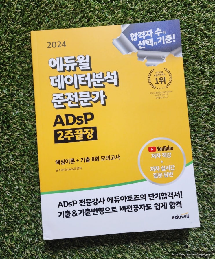 [데이터분석기사, ADsP책추천] 2024 에듀윌 데이터분석 준전문가 ADsP 2주끝장 - 진짜로 2주만에 합격해서 취업도 성공하자! / 시험일정 동영상 강의 : 네이버 블로그