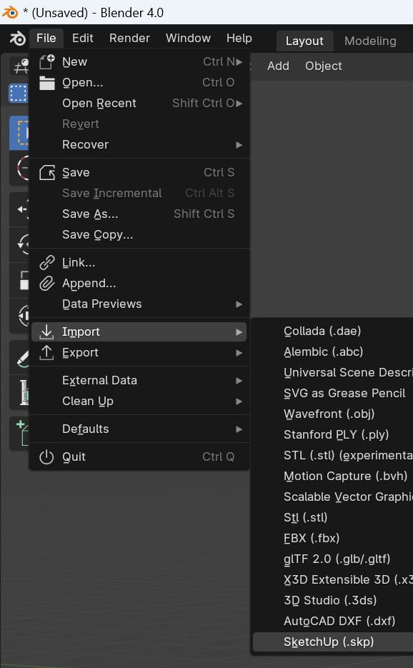 [Blender] .skp(SketchUp) 파일 블렌더로 Import하기! : 네이버 블로그