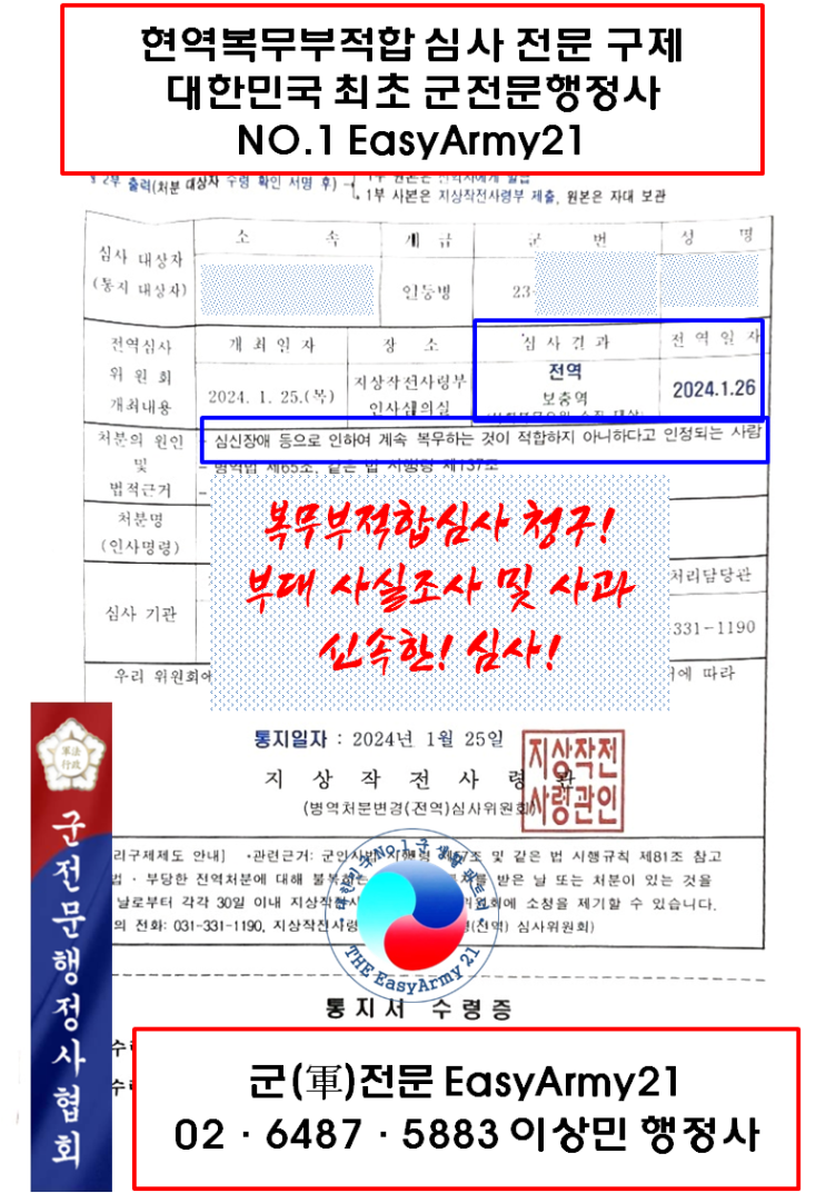 현부심 복무부적합심사 정말 정확하게 준비하세요 2024년 1월 마지막 주 통과사례 현부심 전문 이상민 행정사
