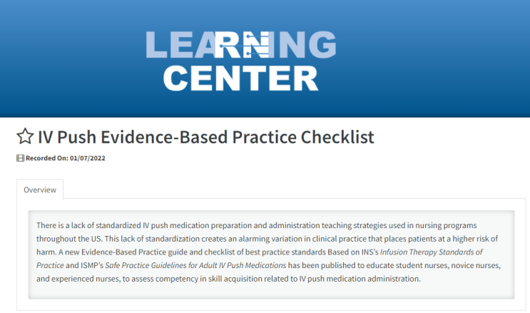 투약 체크리스트(IV Push Evidence-Based Practice Checklist) by. Infusion nurse ...