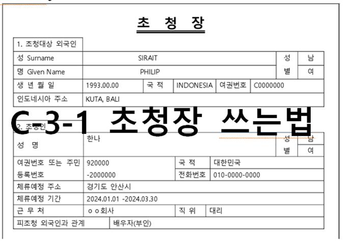 2 외국인 인도네시아인 과 단순방문비자 C 3 1 서류 초청장 예시 네이버 블로그
