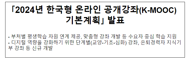 2024년 한국형 온라인 공개강좌(K-MOOC) 기본계획 발표 : 네이버 블로그