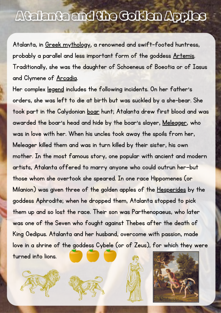 그리스신화/요미의학습지: 아탈란타와 황금사과/아탈란타와 히포메네스Atalanta and the Golden Apples 읽기자료 ...