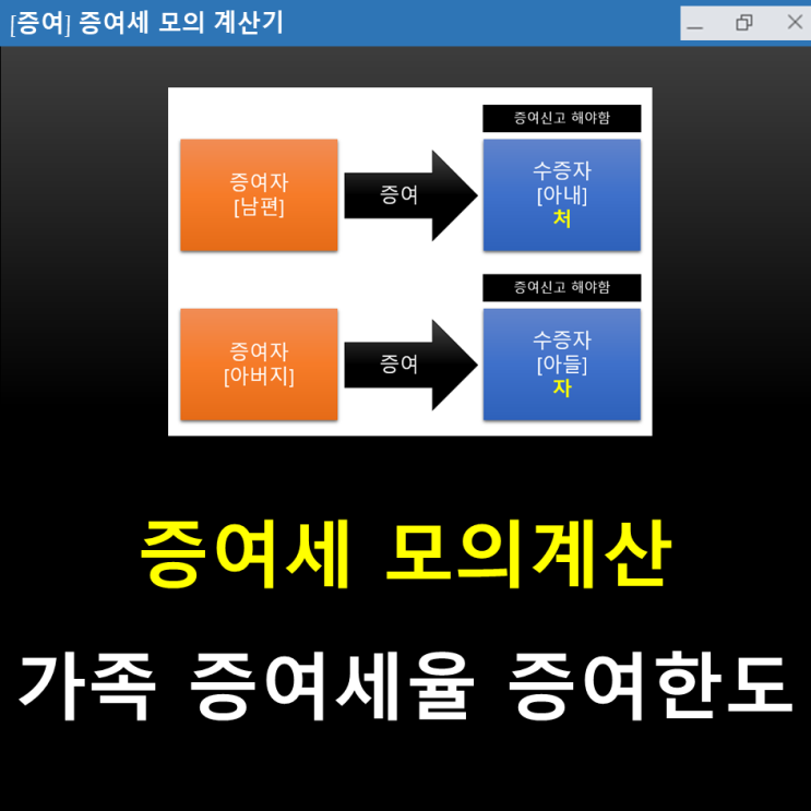 증여세 계산기 사용방법 홈택스 모의계산 현금증여 증여세율 가족증여한도 처 자 남편 용어정리 네이버 블로그