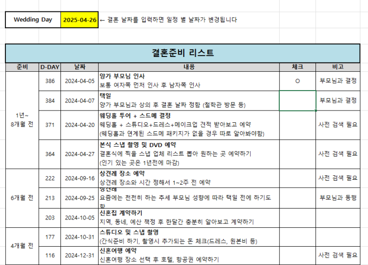 결혼 일정and웨딩비용관리 웨딩 체크리스트 및 예산관리 엑셀 파일 공유 1탄결혼 D Day 변동 예산관리 엑셀 네이버 블로그