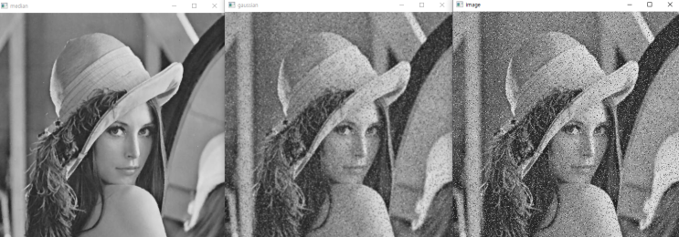 OpenCV 7일차 Cpp[Median Filter, 어파인 변환(이동변환, 전단변환, 크기 변환, 회전 변환, 대칭 변환 ...