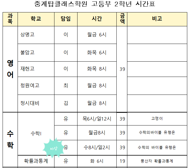 중계동 은행사거리 고등부 수학학원 3월 고등부 국어 영어 수학 과학 시간표예정 공지재현고불암고상명고 용화여고