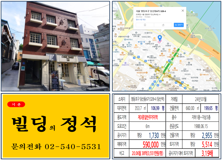 영등포구 당산역 역세권 50억 빌딩 실거래가 조회 당산동6가 328 4 당산역 59억 원 평당 5514만 원 매매되었습니다