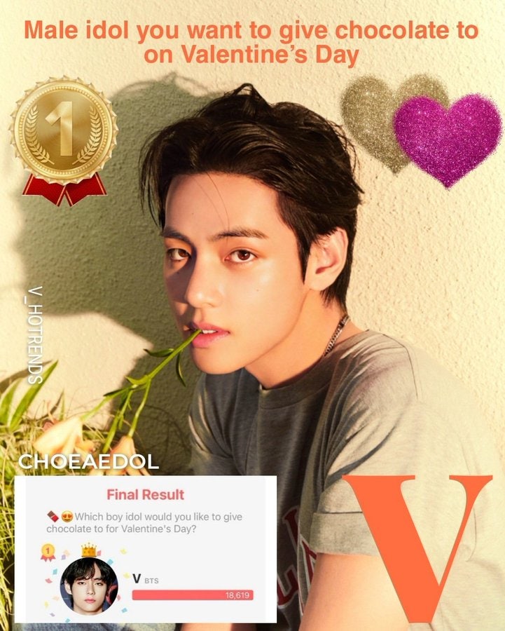 방탄소년단 뷔, #1 ‘Idol you want to give chocolate to on Valentine’s Day ...
