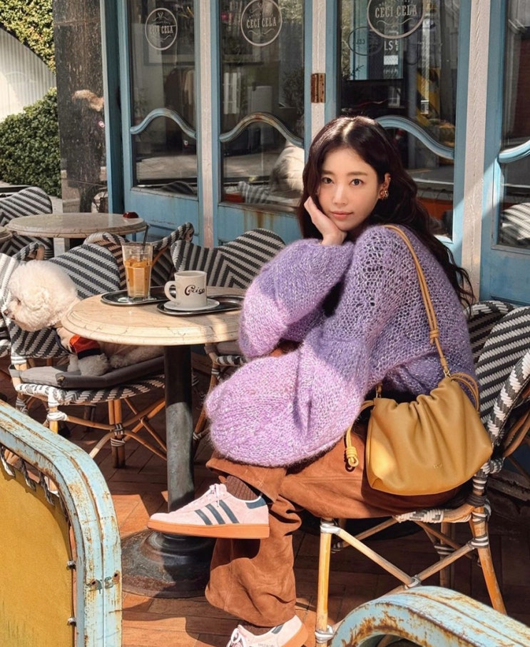 기은세 데일리룩 로에베 플라멩코 펄스 백 숄더백 애너그램 니트 스웨터 여자 봄 코디 네이버 블로그