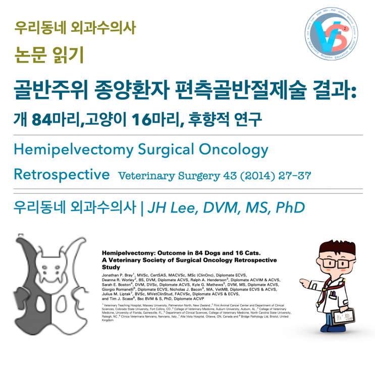 논문읽기 골반주위종양 환자에서 반쪽골반절제술편측골반절제수술 후 결과 개84고양이16 후향적연구 Vet Surgery
