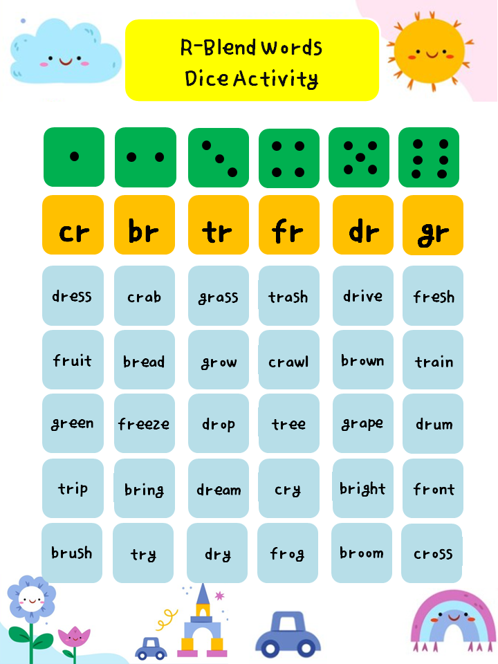 파닉스 R-Blend Words Dice Activity (자음과 R이 함께 조합되어 있는 단어를 익히는 주사위 활동 ...