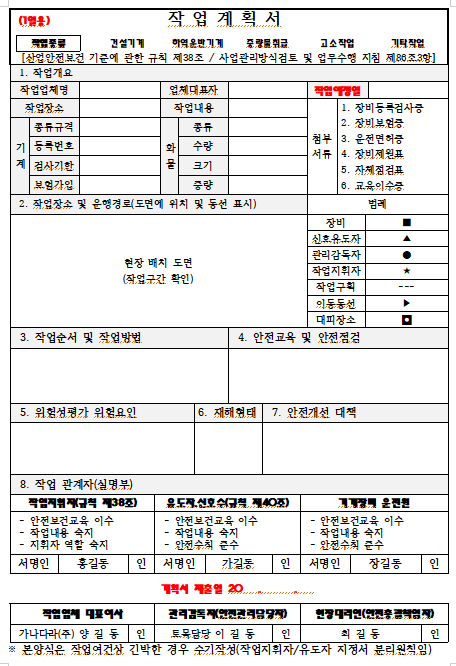 건진법 건축현장 1일용긴급돌관 통합형 작업계획서 작업허가서 활용 실무를 공유합니다 네이버 블로그