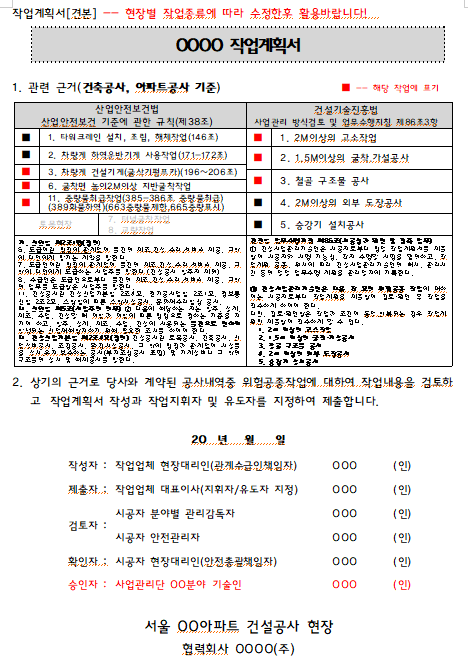 건진법 건설공사 작업계획서 작성운용 사례를 공유합니다 네이버 블로그