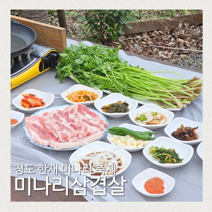 청도 미나리 축제 기간 야외에서 미나리삼겹살 구워먹는 식당 한재골가든 네이버 블로그