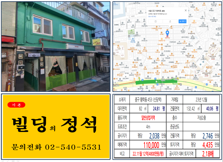 중구 신당동 중앙시장 10억 꼬마빌딩 실거래가 조회 황학동 453 신당역 11억 원 평당 4435만 원 매매되었습니다 힙