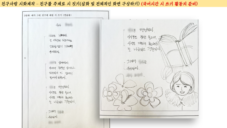미술수업 친구사랑시화제작국어과와의콜라보 12차시 국어시간에 시 쓰고 화면 구성 계획하기 네이버 블로그