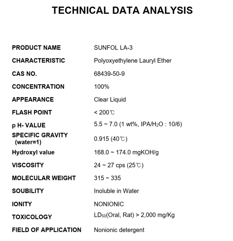 SUNFOL LA-3 (Laureth-3, POE(3) Lauryl Ether : 네이버 블로그