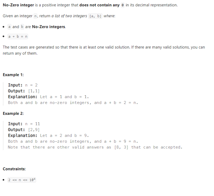 JAVA_LeetCode 1317_Convert Integer to the Sum of Two No-Zero Integers ...