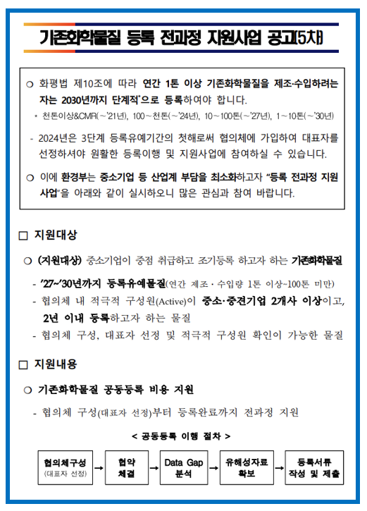 화평법 기존화학물질 등록 전과정 지원사업5차 공고 안내 네이버 블로그