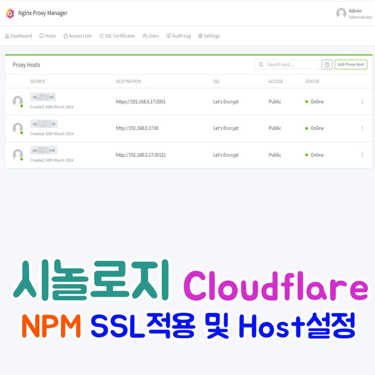 시놀로지 NAS NPM(Nginx Proxy Manager) CloudFlare SSL 연동하기 : 네이버 블로그
