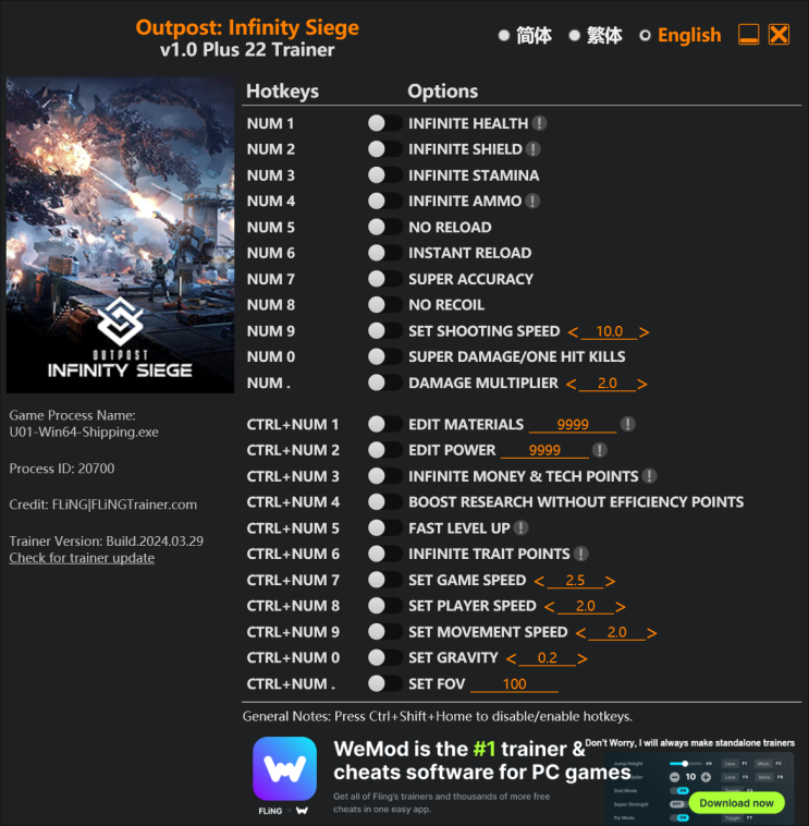 아웃포스트: 인피니티 시즈 v1.0 +22 트레이너 Outpost Infinity Siege v1.0 Plus 22 ...