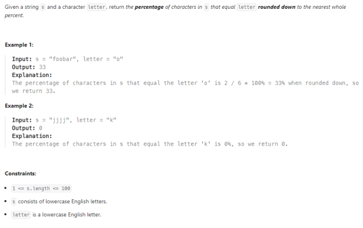 JAVA_LeetCode 2278_Percentage of Letter in String : 네이버 블로그